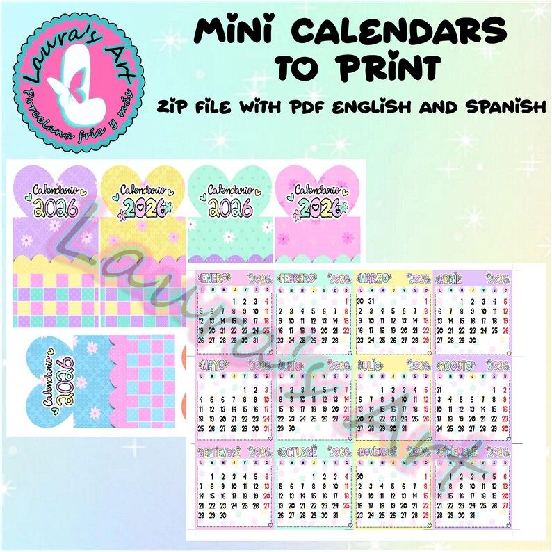 MINI CALENDARS HEART 2026 for Magnets, Zip Folder With Pdf and Png ...