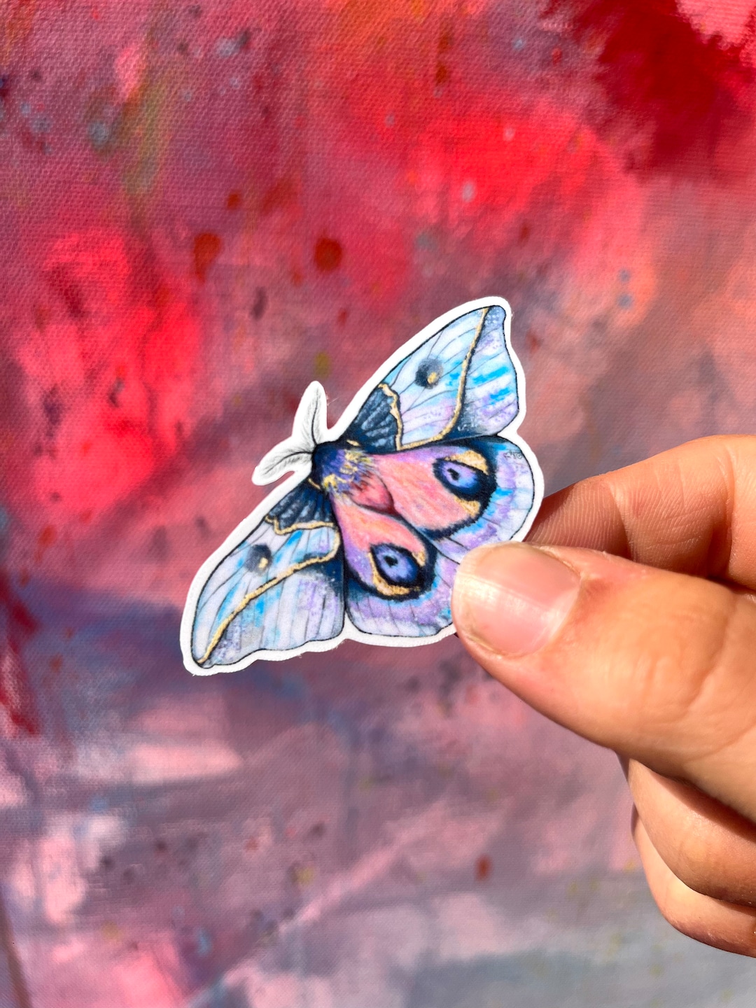 Moth Pink Sticker Moth Wings Nature Stickers Gift Water Bottle Vinyl ...