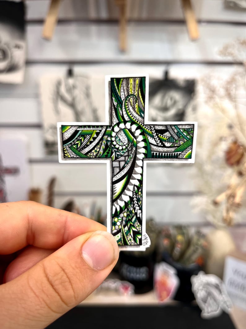 Green Cross Sticker Polynesian Cross Hawaiian Tribal Cross Christian ...