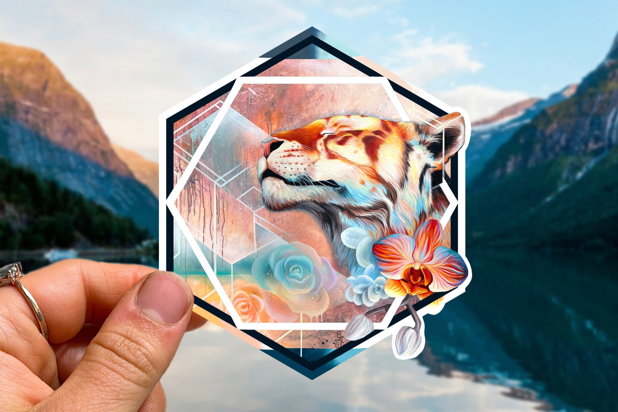 Tiger Sticker, Tiger Geometric Sticker, Floral Tiger Sticker, Cat ...