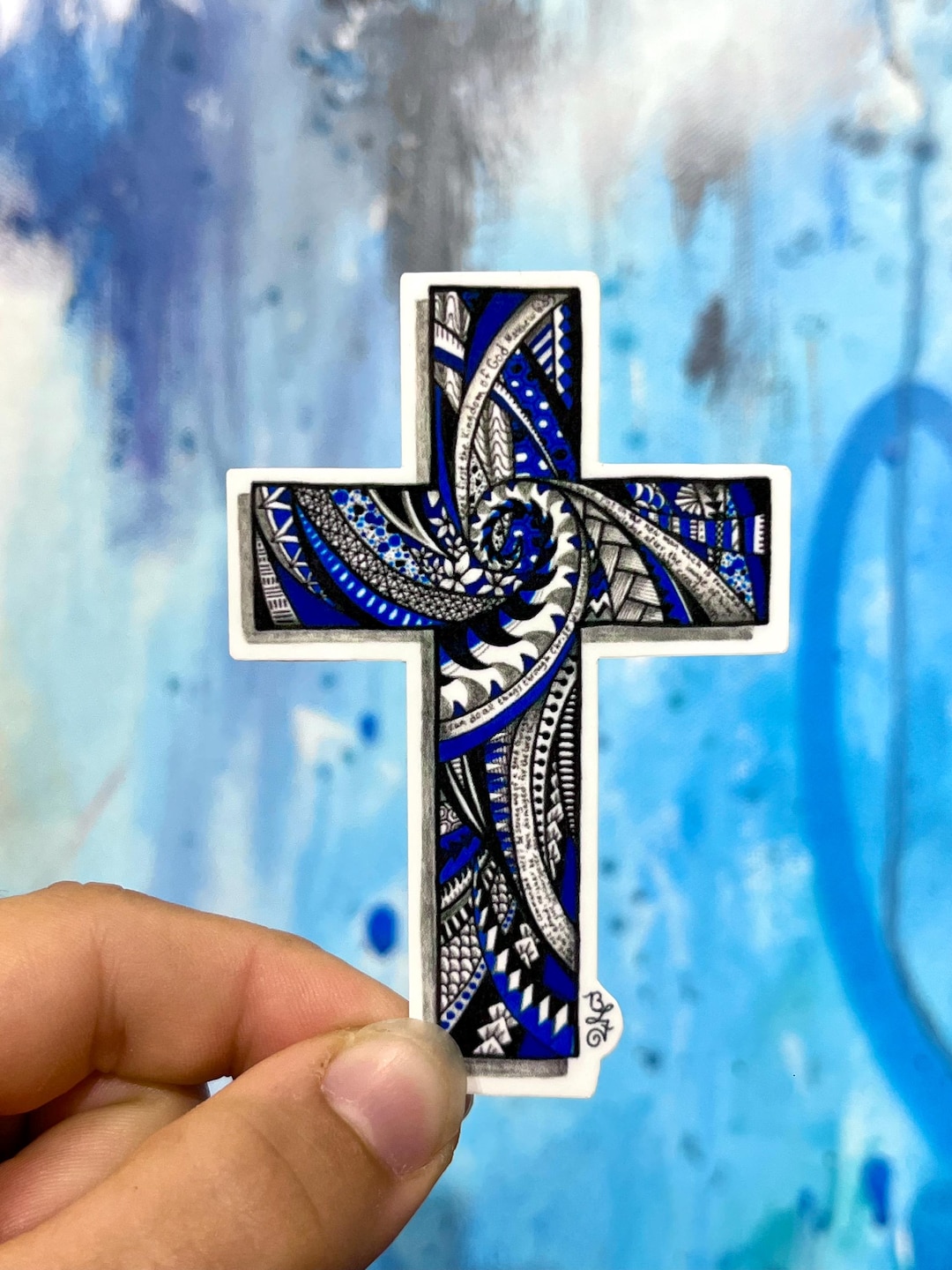 Blue Cross Sticker Polynesian Cross Hawaiian Tribal Cross Christian ...