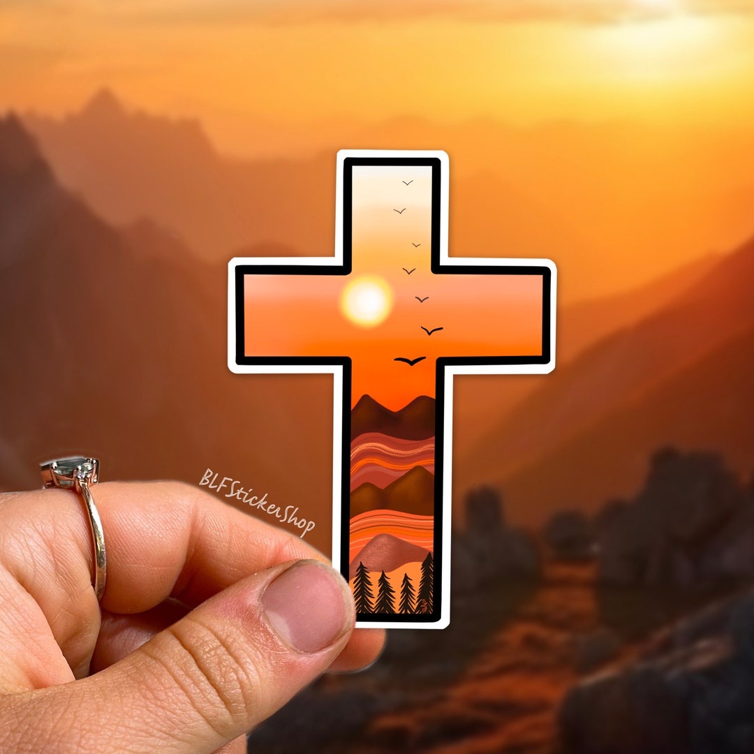 Cross Sticker Mountain Sunset Cross Silhouette Decal Christian Sticker ...
