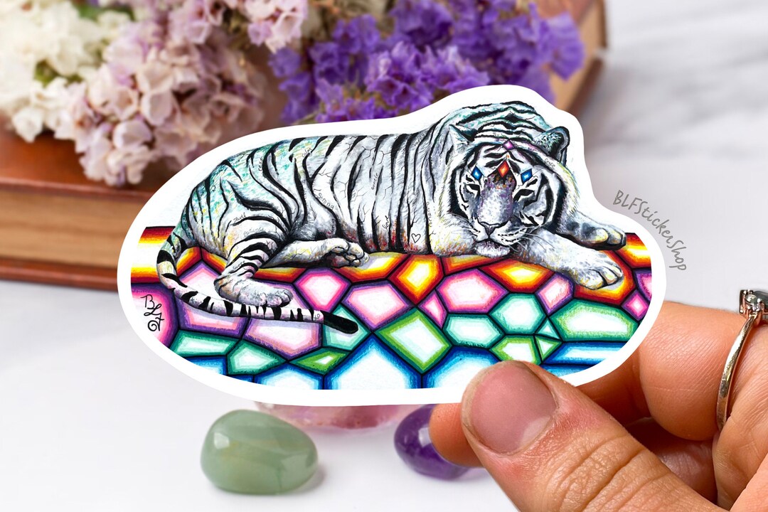 White Tiger Sticker, Tiger Geometric Sticker, Jewel Tiger Sticker, Cat ...