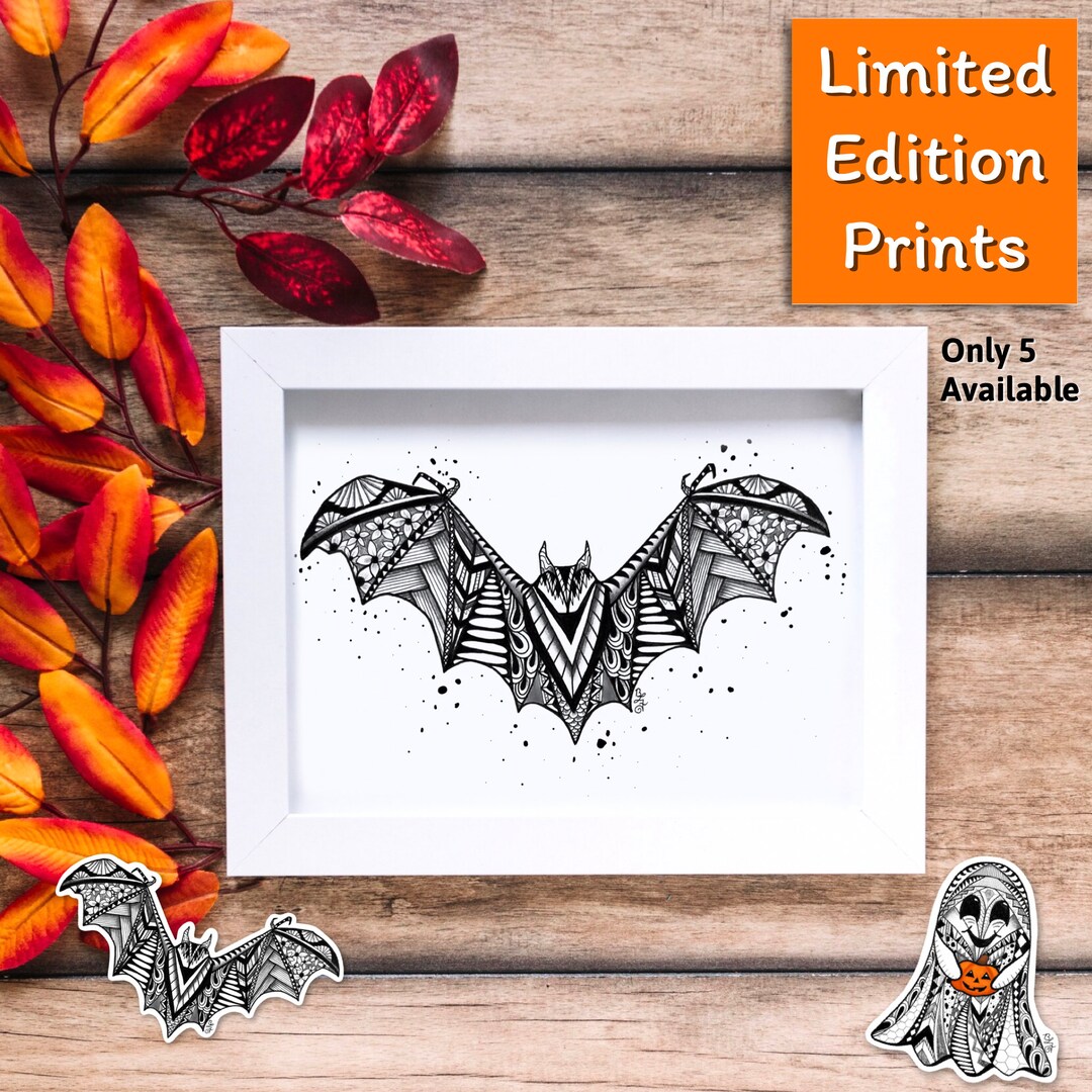 Cute Halloween Bat Art Limited Edition Prints Halloween Art Floral Bat ...