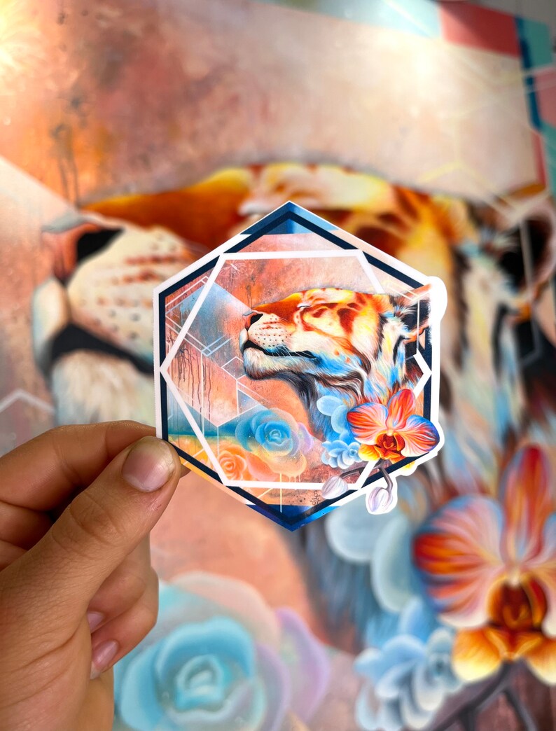 Tiger Sticker, Tiger Geometric Sticker, Floral Tiger Sticker, Cat ...