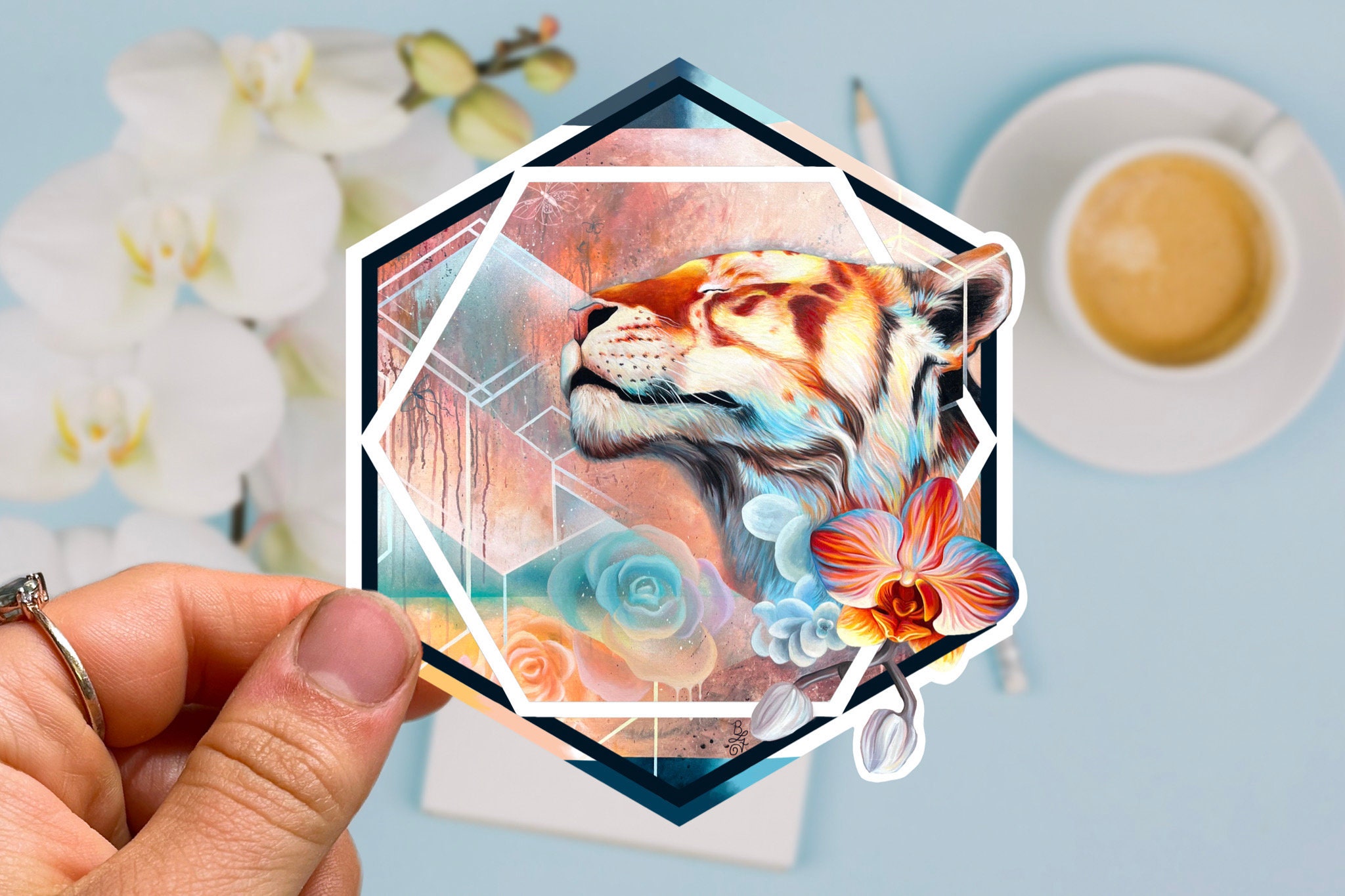 Tiger Sticker, Tiger Geometric Sticker, Floral Tiger Sticker, Cat ...