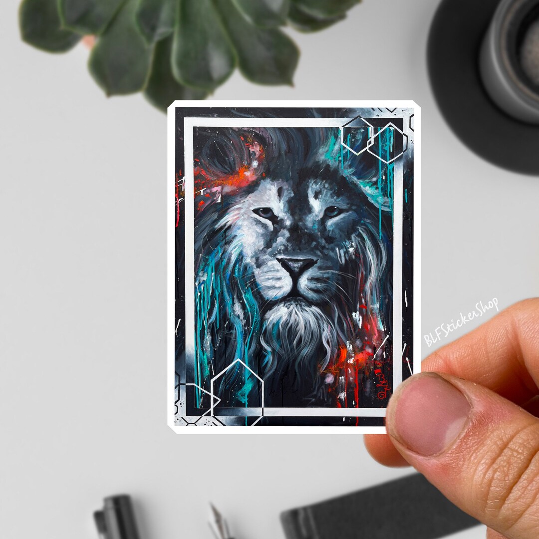 White Lion Sticker Geometric Lion Vinyl Sticker Black Lion Decal Animal ...