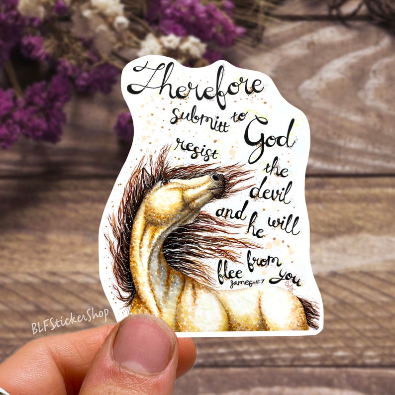Horse Sticker James 4:7 Bible Verse Vinyl Sticker Christian Gift Faith ...