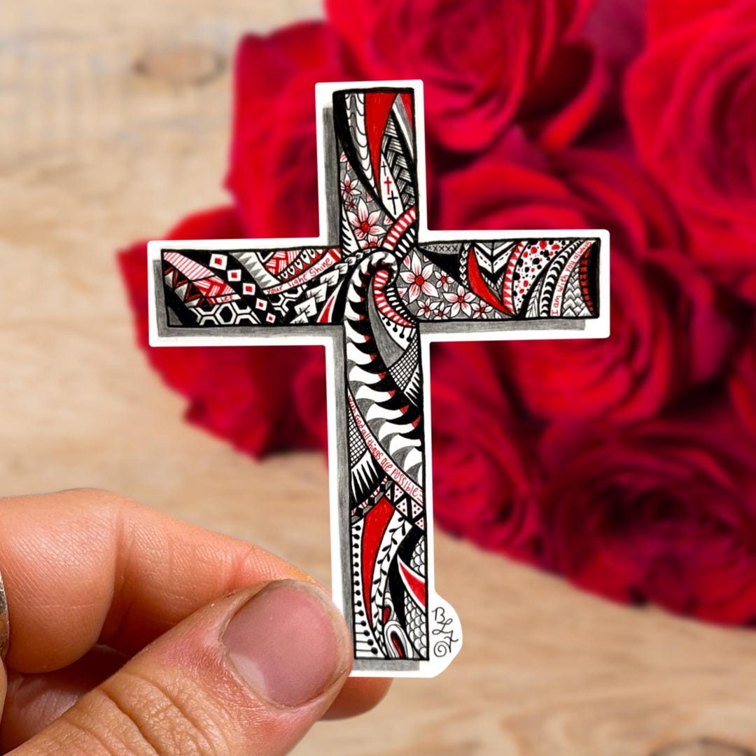 Floral Cross Sticker Polynesian Cross Hawaiian Tribal Cross Christian ...