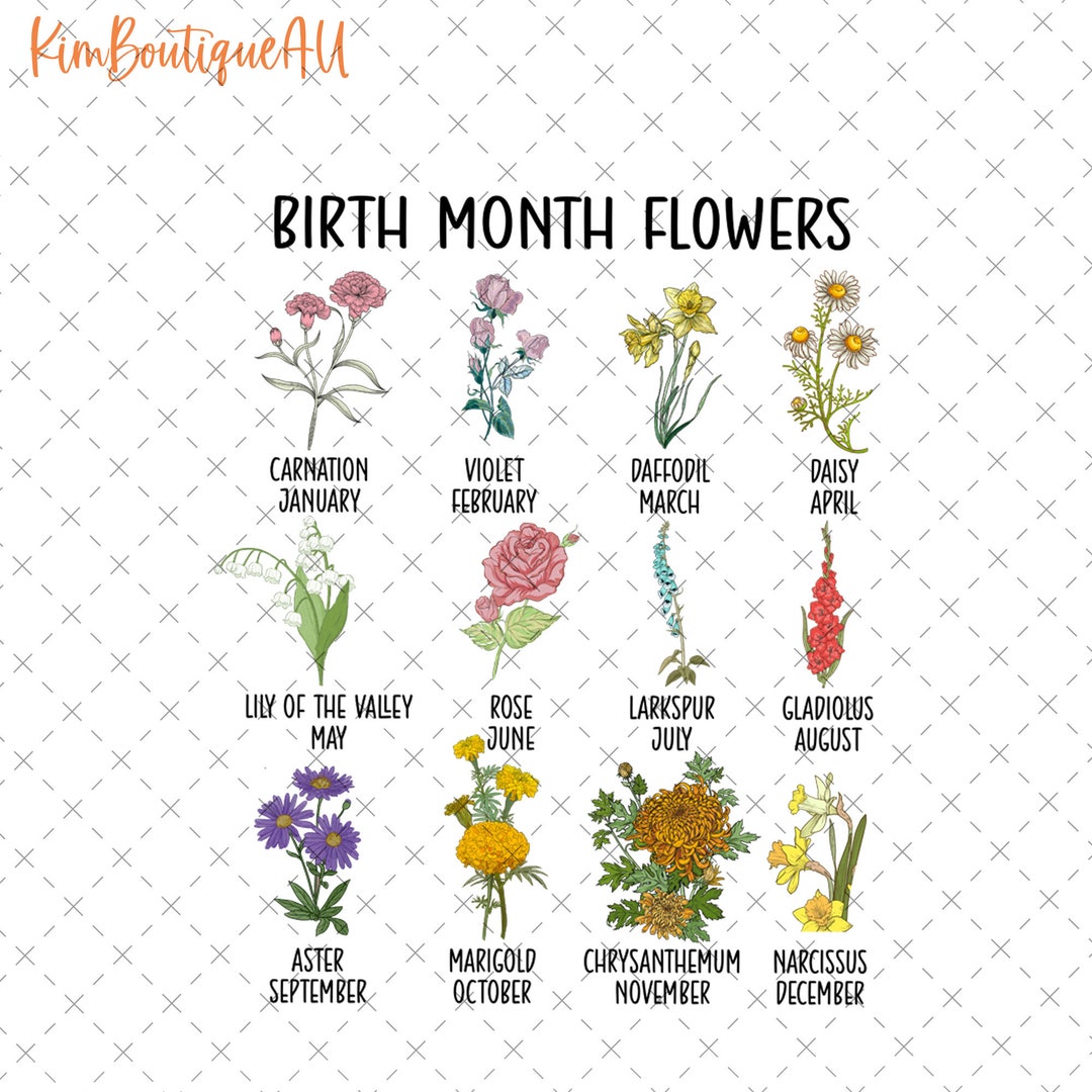 Birth Month Flowers Png, Floral Birthday Gift, Flower Birth Month Png ...