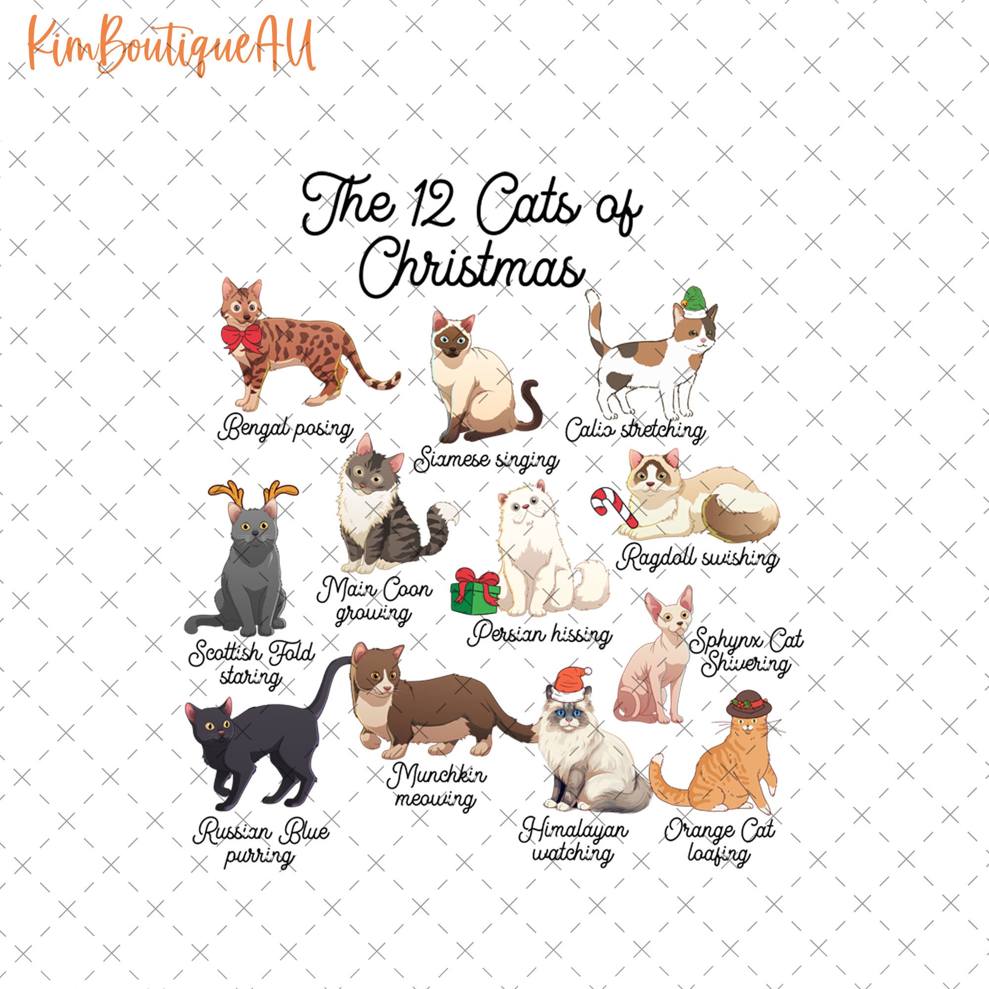 Cute Cat Christmas Png, the 12 Cats of Christmas Png, Merry Catmas Png ...