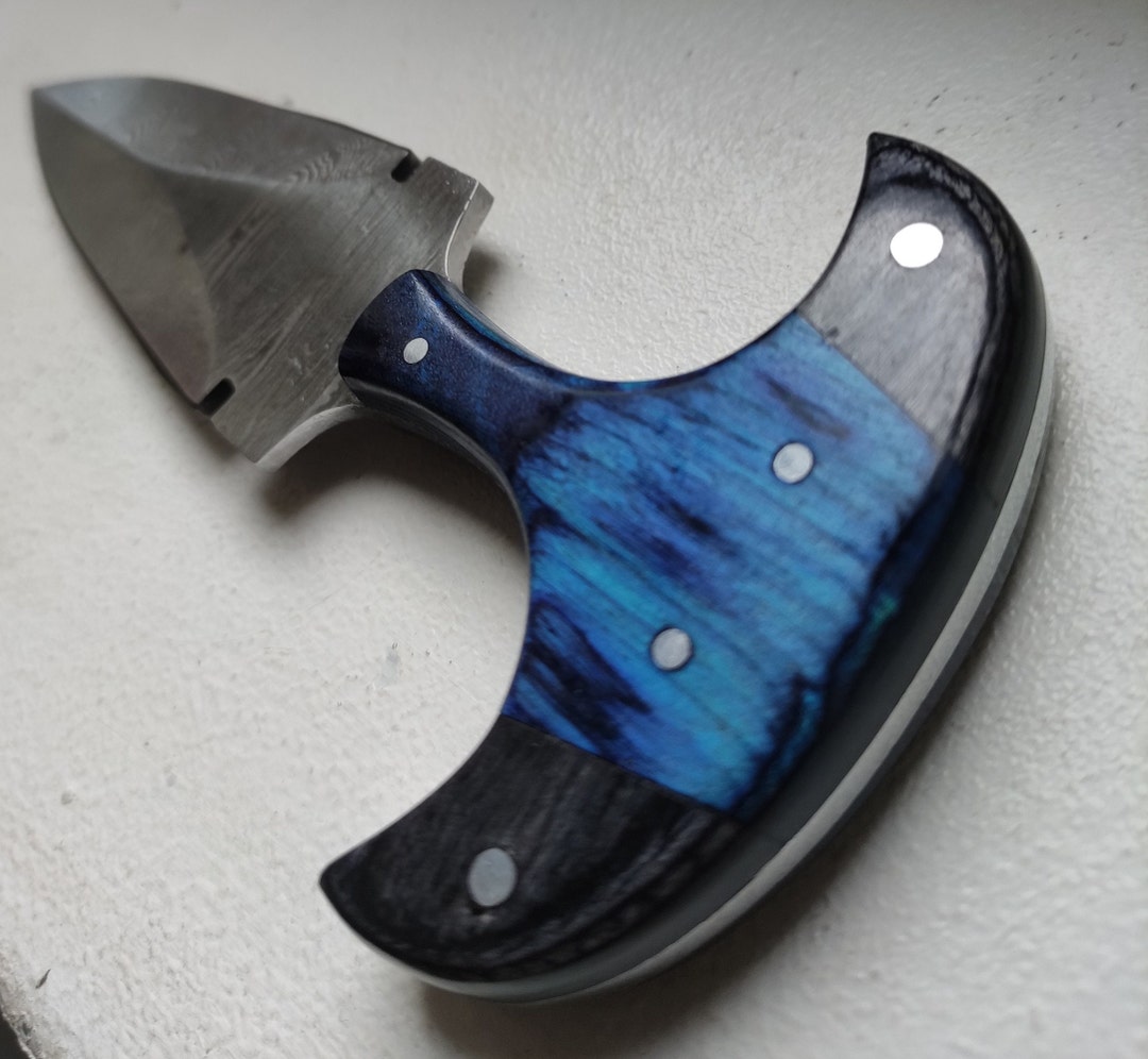 Push Dager Dagger in Damascus Steel Leather Sheath Stained Wooden ...