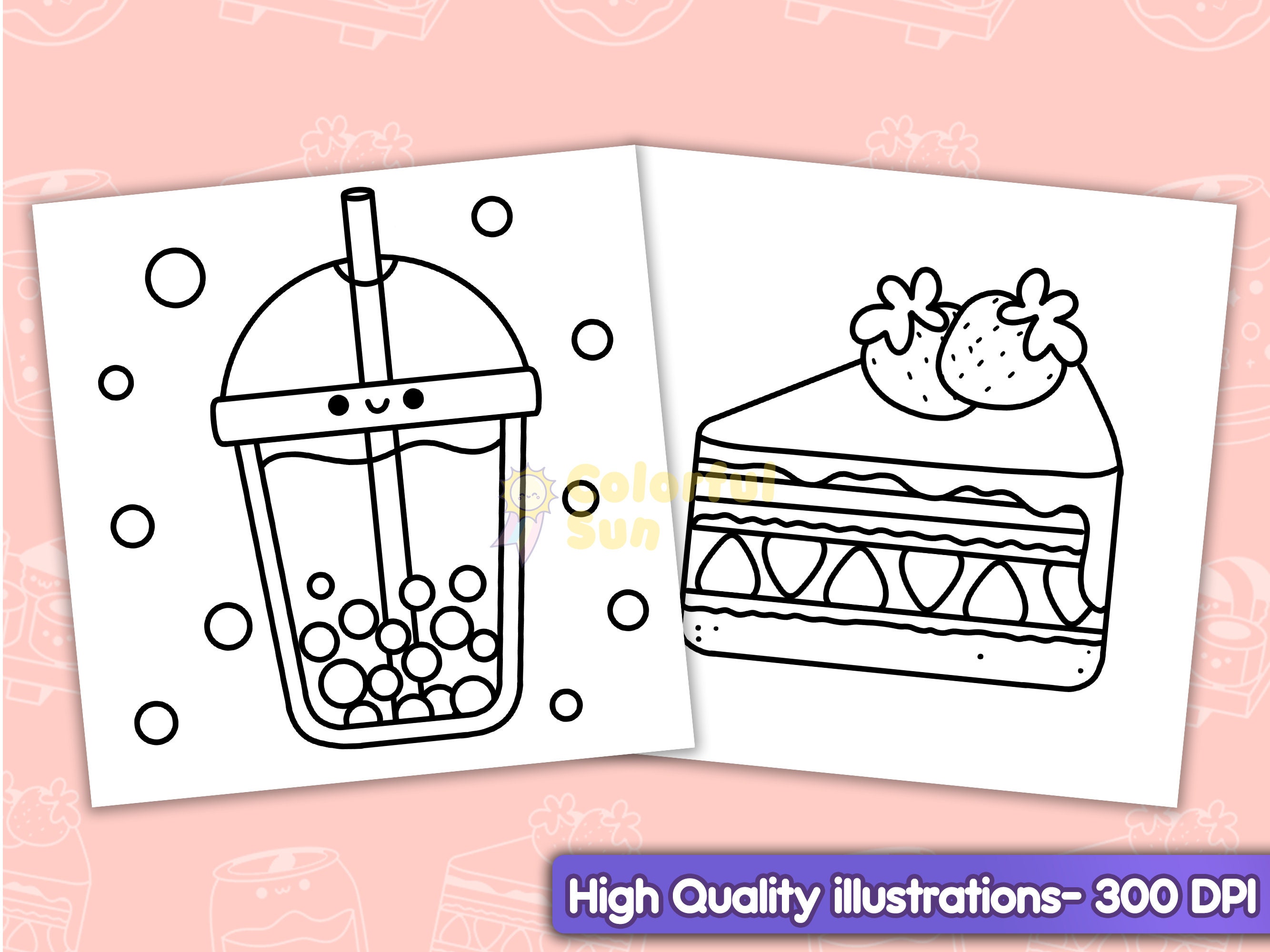 Kawaii Food Coloring Pages, Bold and Easy Coloring Book, Satisfying ...