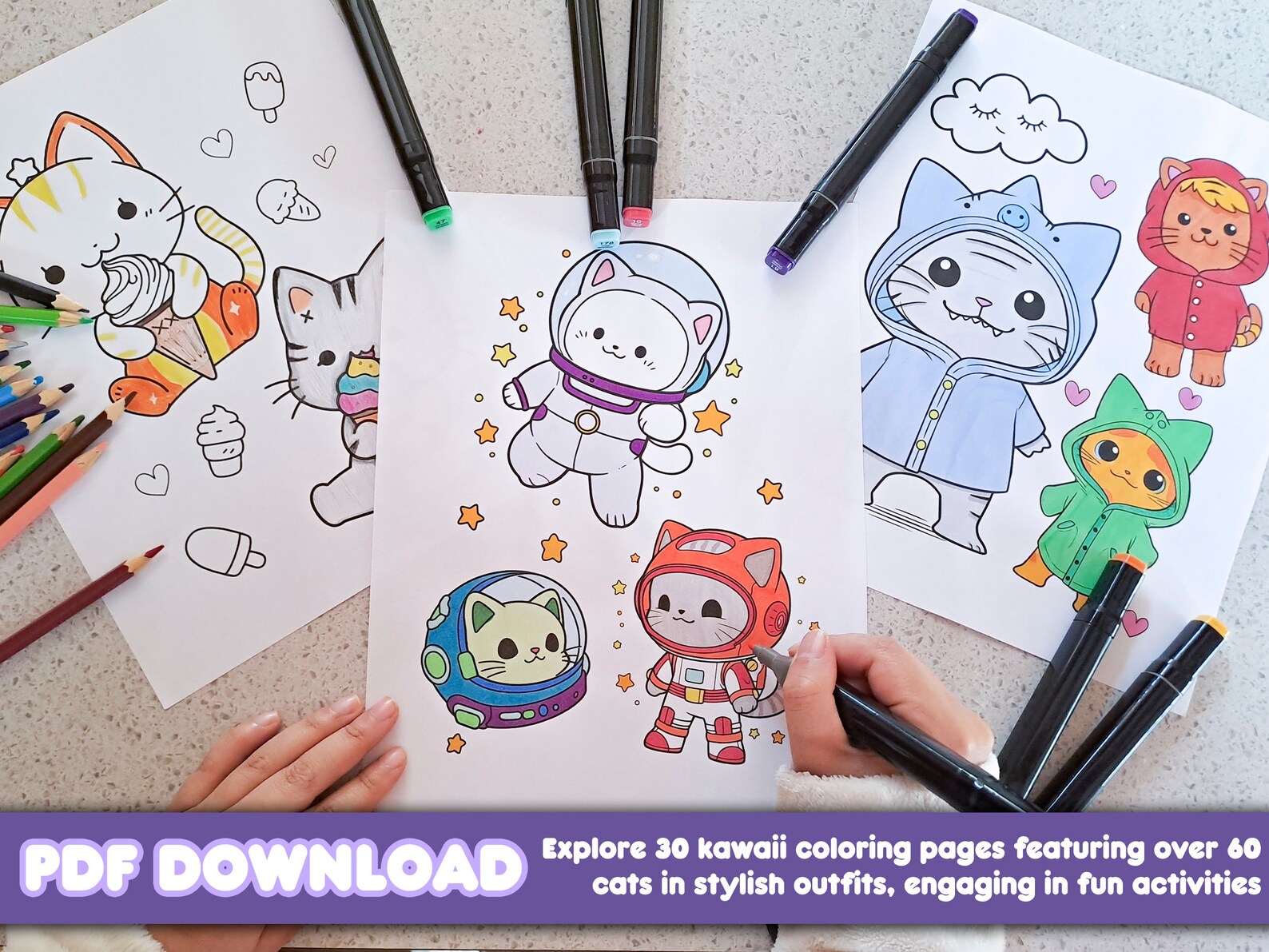 Animal Coloring Pages Kawaii Coloring Pages of Cute Cats Easy Coloring ...