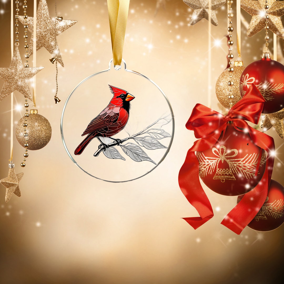 Cardinal Bird Glass Christmas Tree Ornament With Gold Ribbon, Red Bird ...