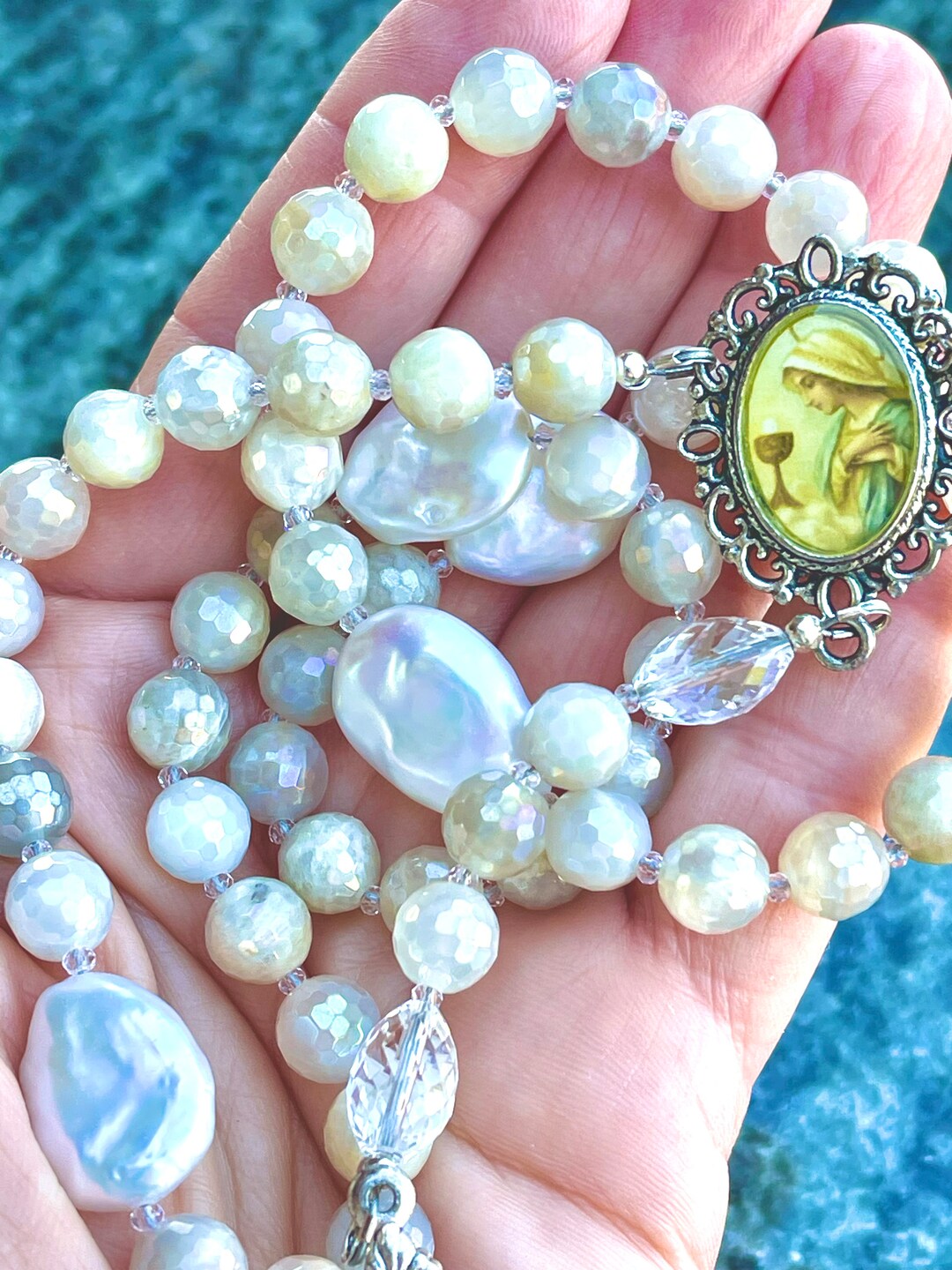 Mystic Moonstone & Coin Pearl Rosary - Etsy