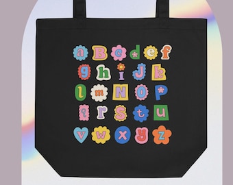 Alphabet Tote Bag, Colorful Letter Design Tote Bag, ABC Elemeno Design ...