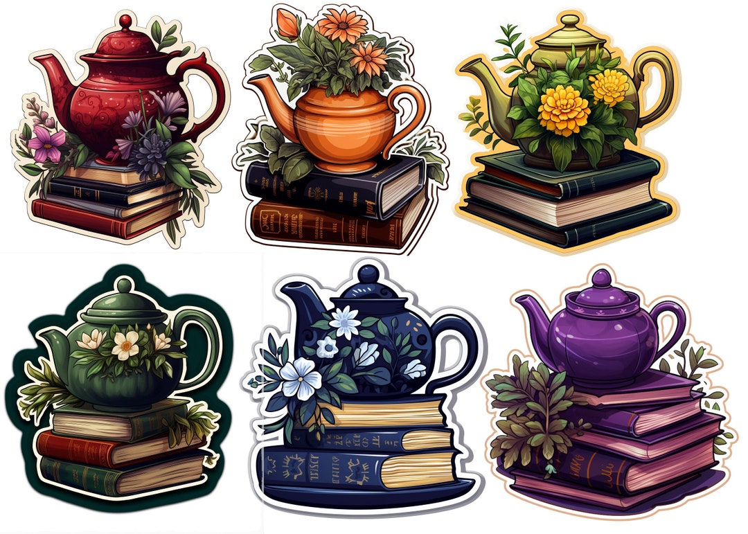 Small Mini Stickers Tea Teapot and Books Tiny Stickers for Phone Case ...