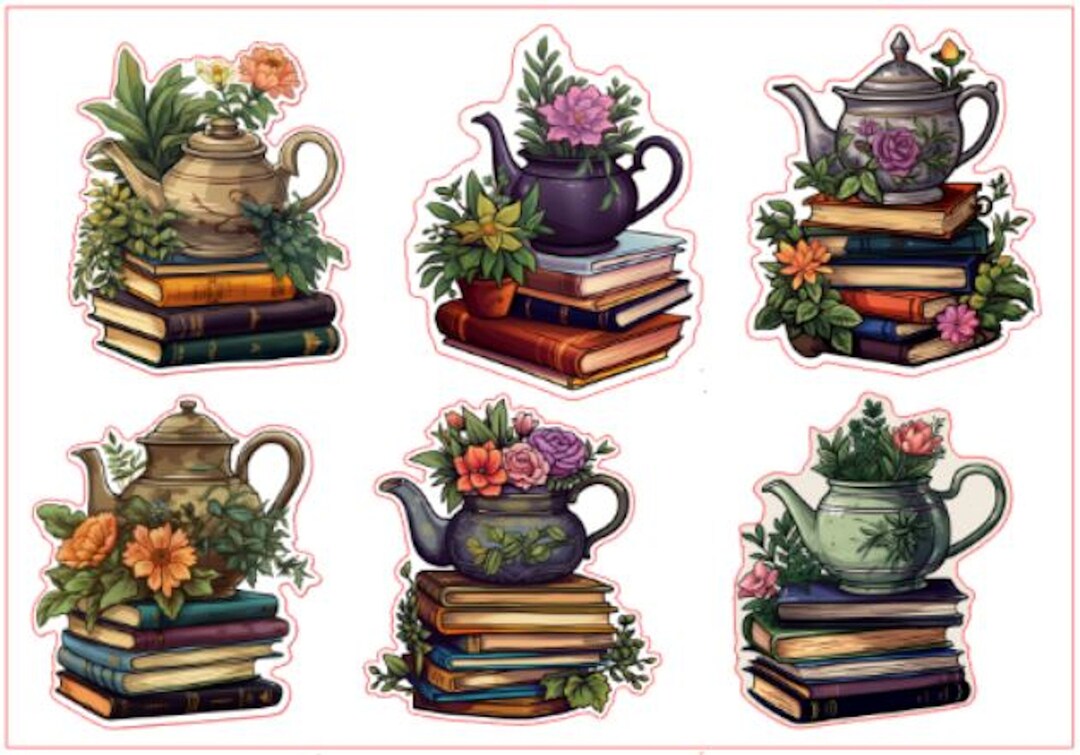 Mini Stickers Tea Teapot and Books Tiny Stickers for Phone Case ...