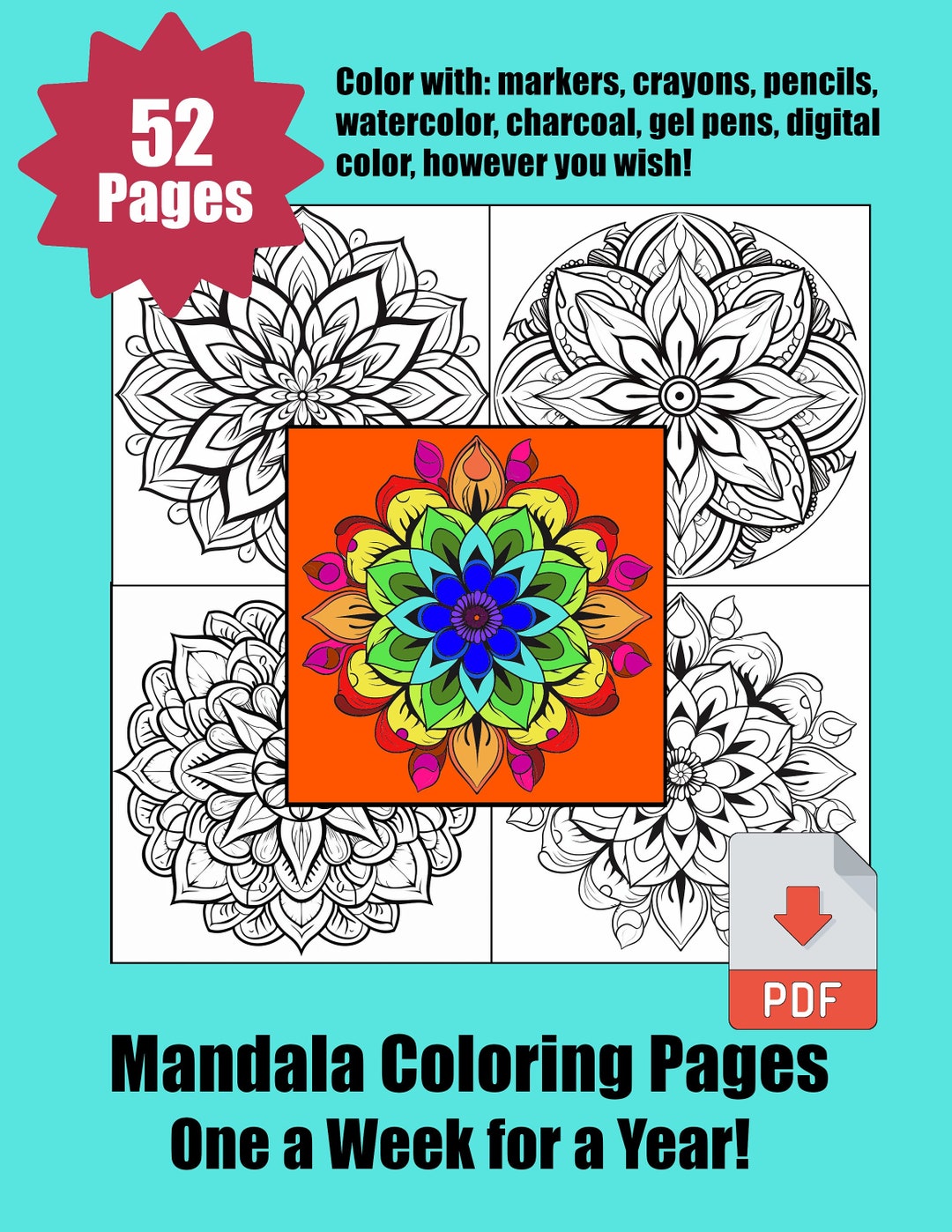 Instant Download | Coloring Pages Book Mandalas | Art Adults All Ages ...