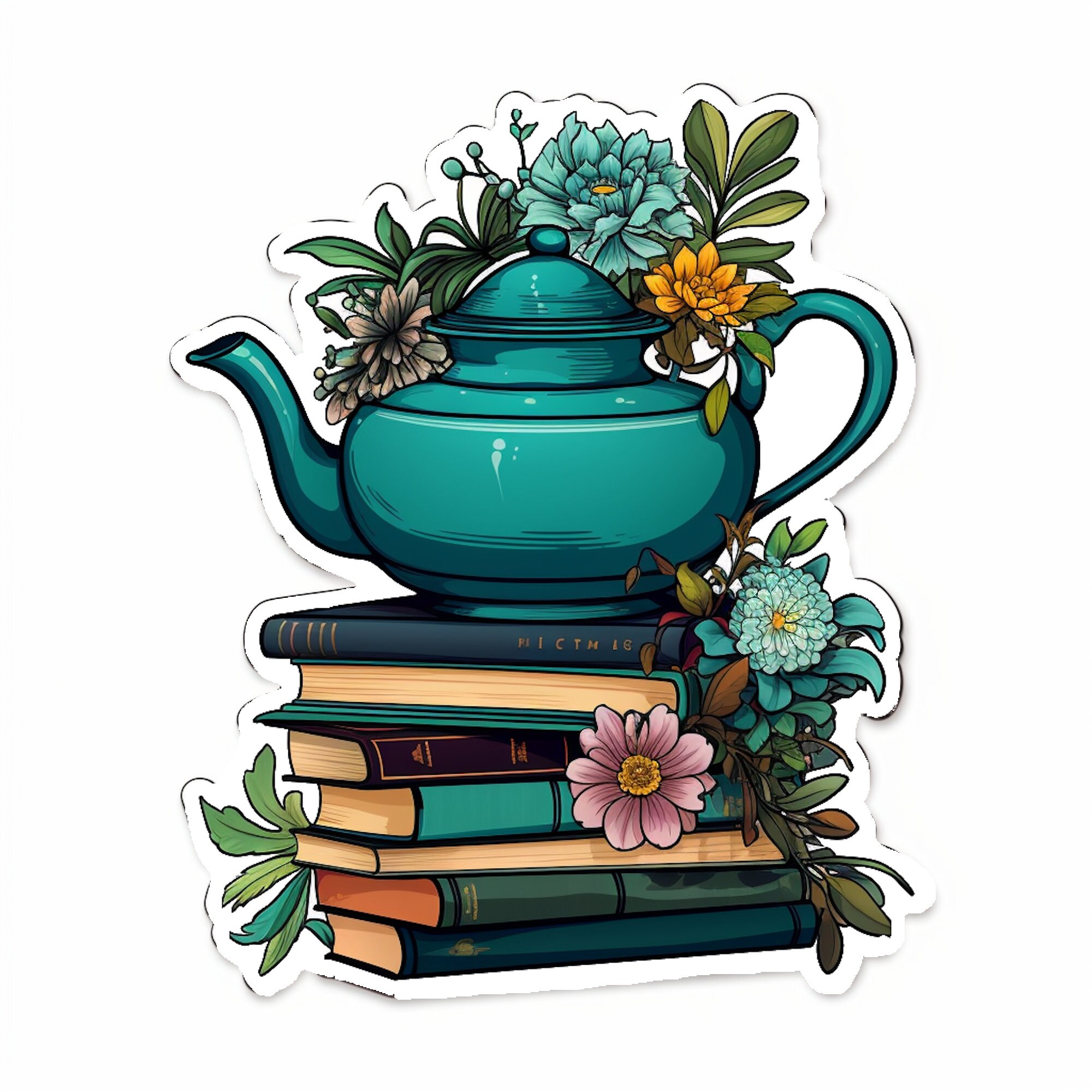 Mini Stickers Teapot Flowers and Books Tiny Stickers for Phone Case ...