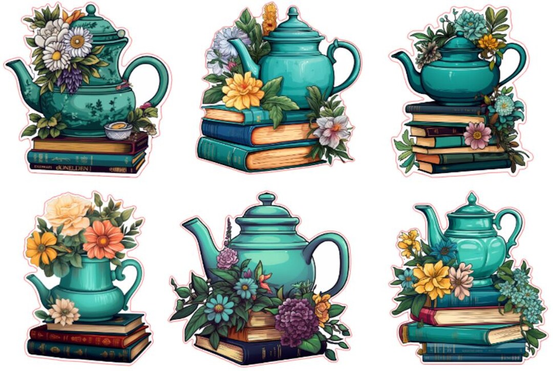 Mini Stickers Teapot Flowers and Books Tiny Stickers for Phone Case ...