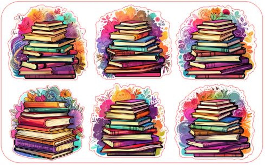 Mini Stickers Pile of Books Rainbow Stickers for Phone Case Water ...