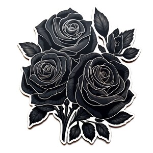 Six Mini Stickers Goth Black Roses Flowers and Books Teapot Tiny ...