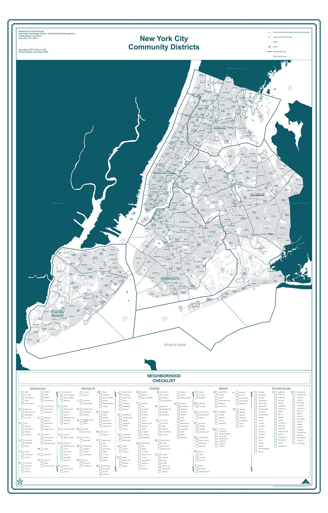 NYC Neighborhood Map - Checklist - Etsy