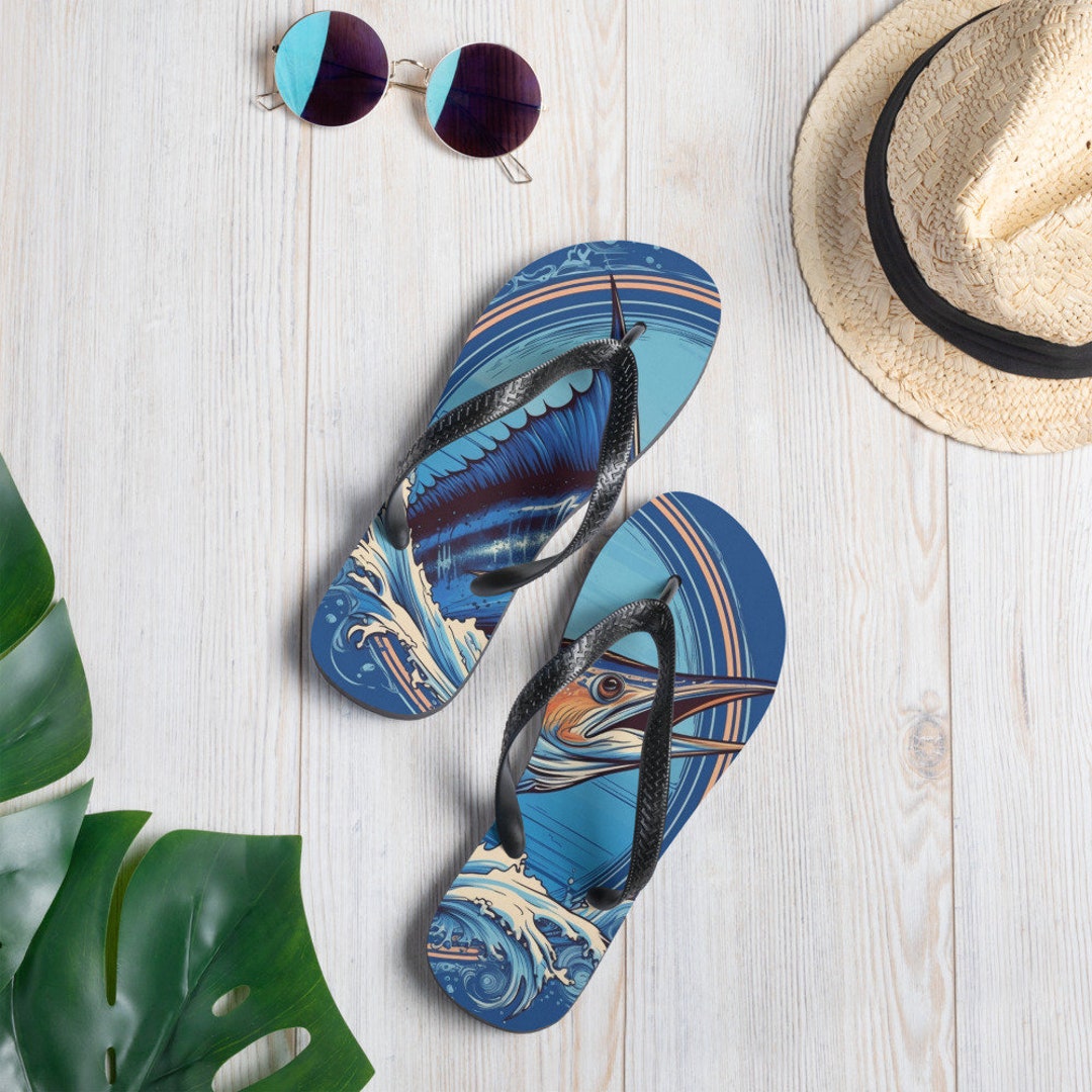 Blue Marlin Flip Flops - Sea Fishing - Outdoor - Adventure Graphic ...
