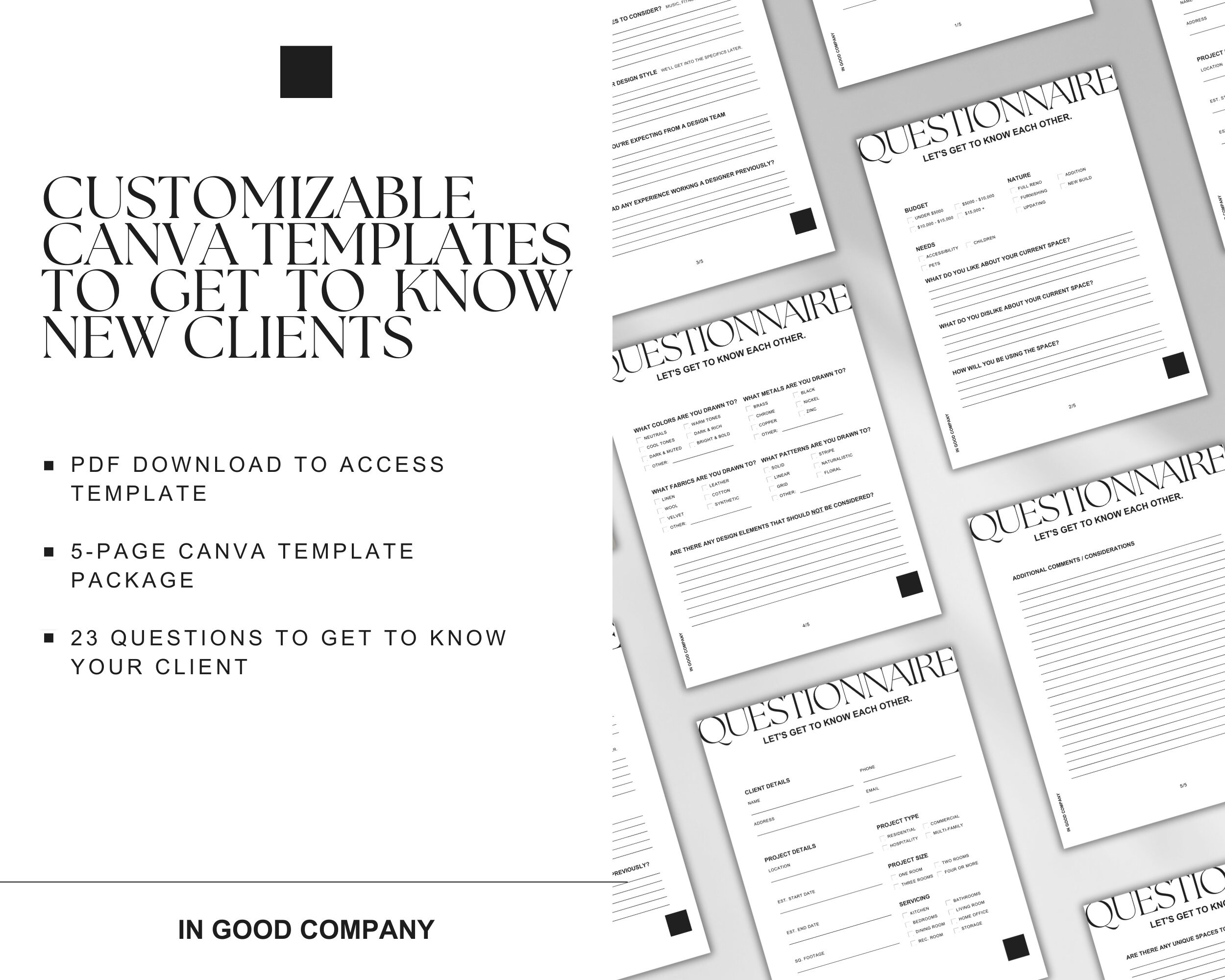 Interior Design Client Questionnaire Template/ Canva Business ...