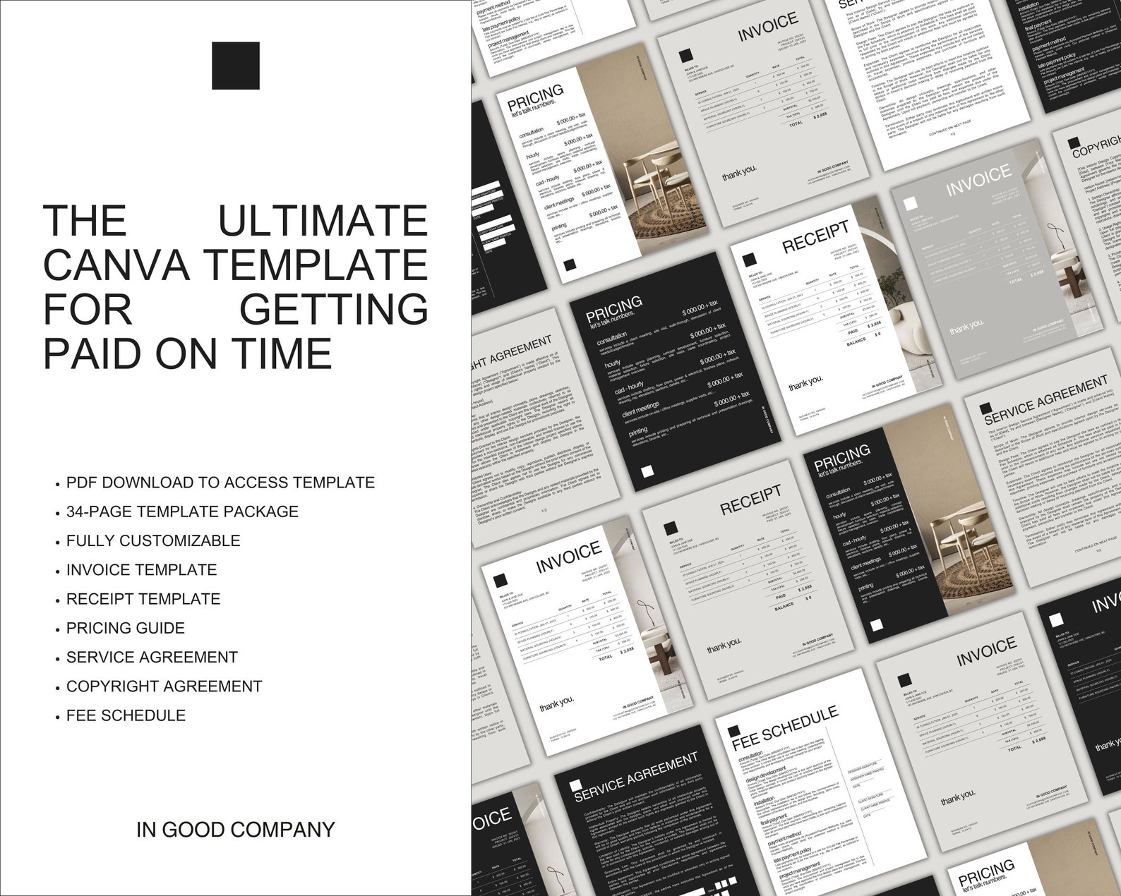 Interior Design Invoice, Receipt, Contract, and Pricing Guide Canva ...