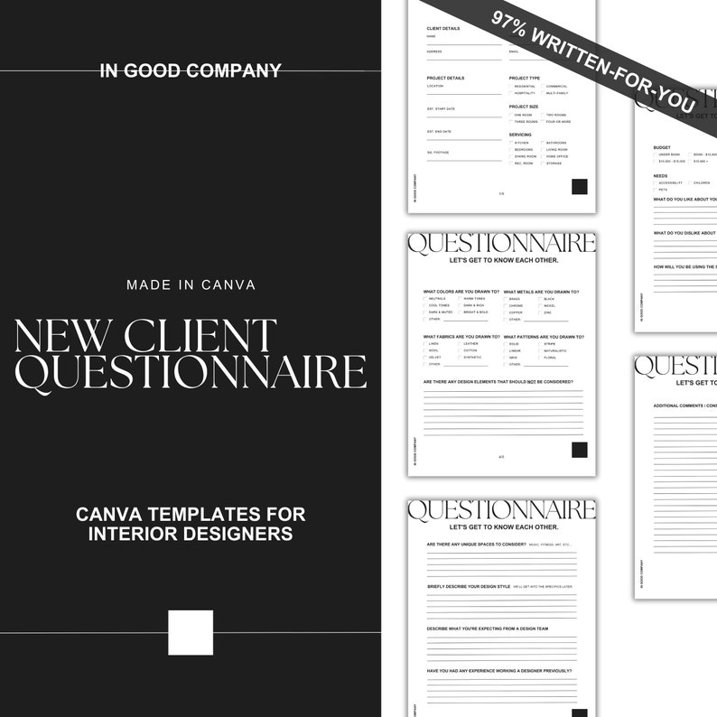 Interior Design Client Questionnaire Template/ Canva Onboarding ...