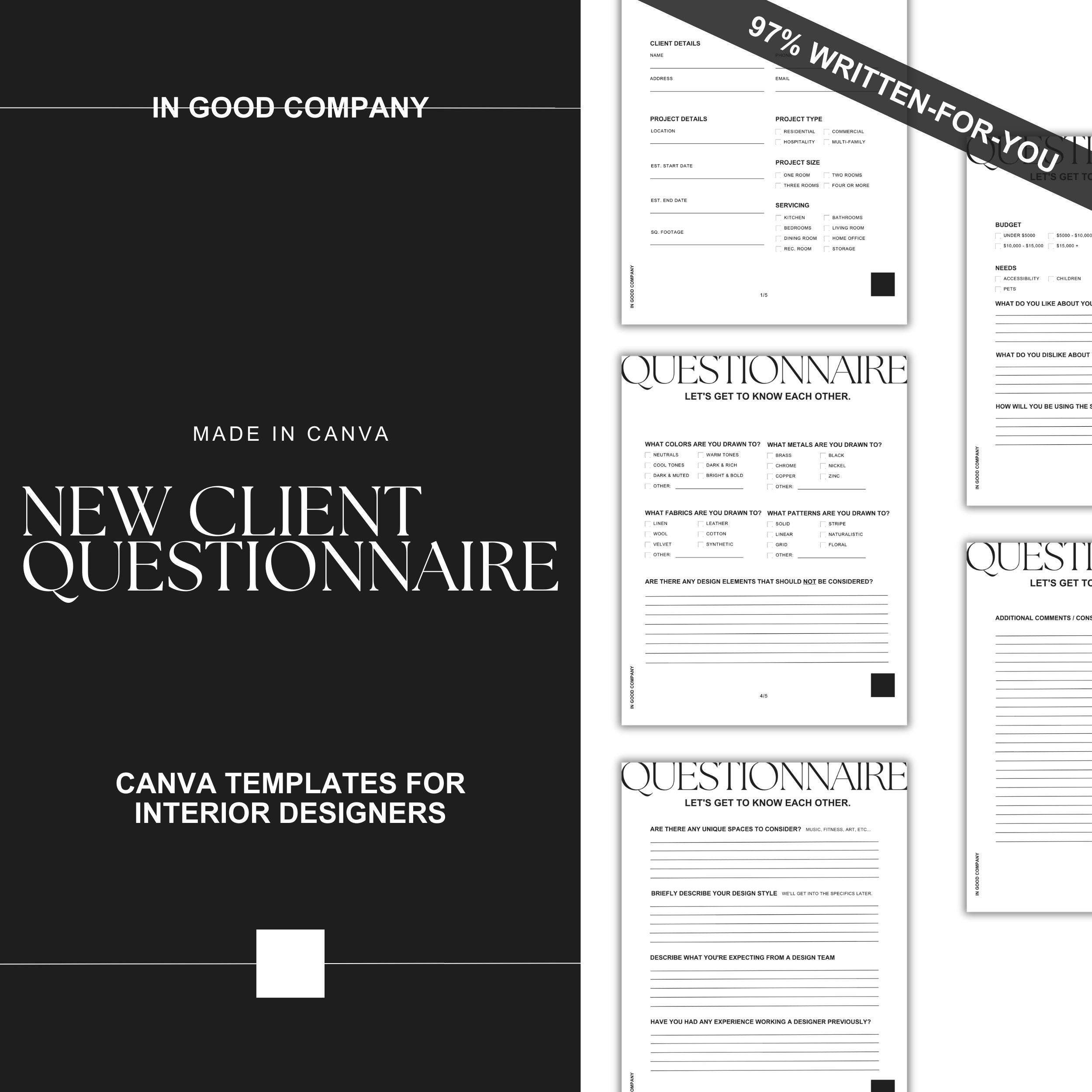 Interior Design Client Questionnaire Template/ Canva Onboarding ...