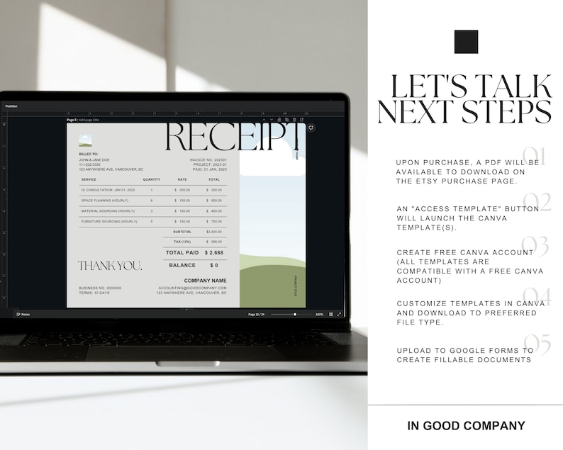 Interior Design Invoice, Receipt, Contract, and Pricing Guide Canva ...