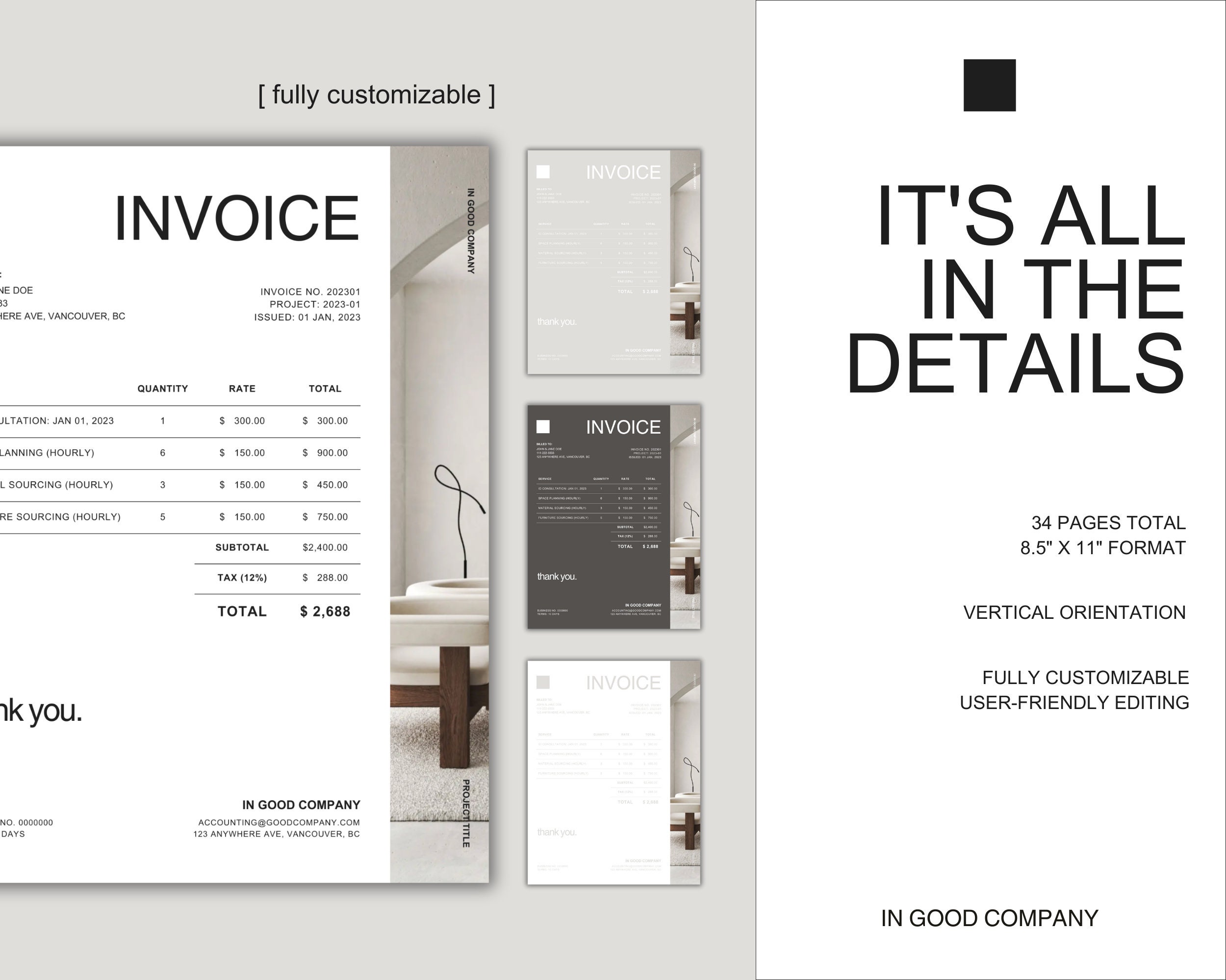 Interior Design Invoice, Receipt, Contract, and Pricing Guide Canva ...