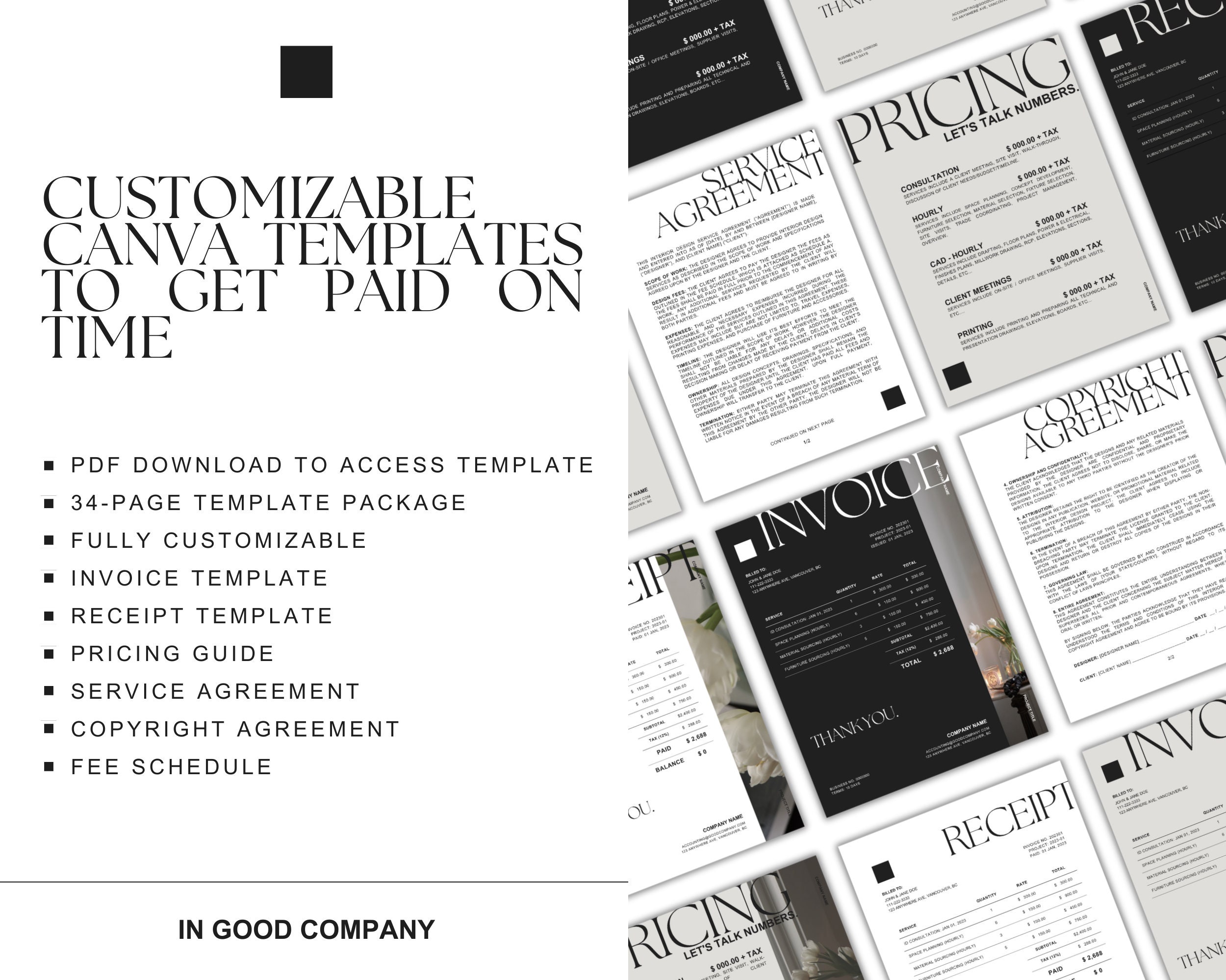 Interior Design Invoice, Receipt, Contract, and Pricing Guide Canva ...