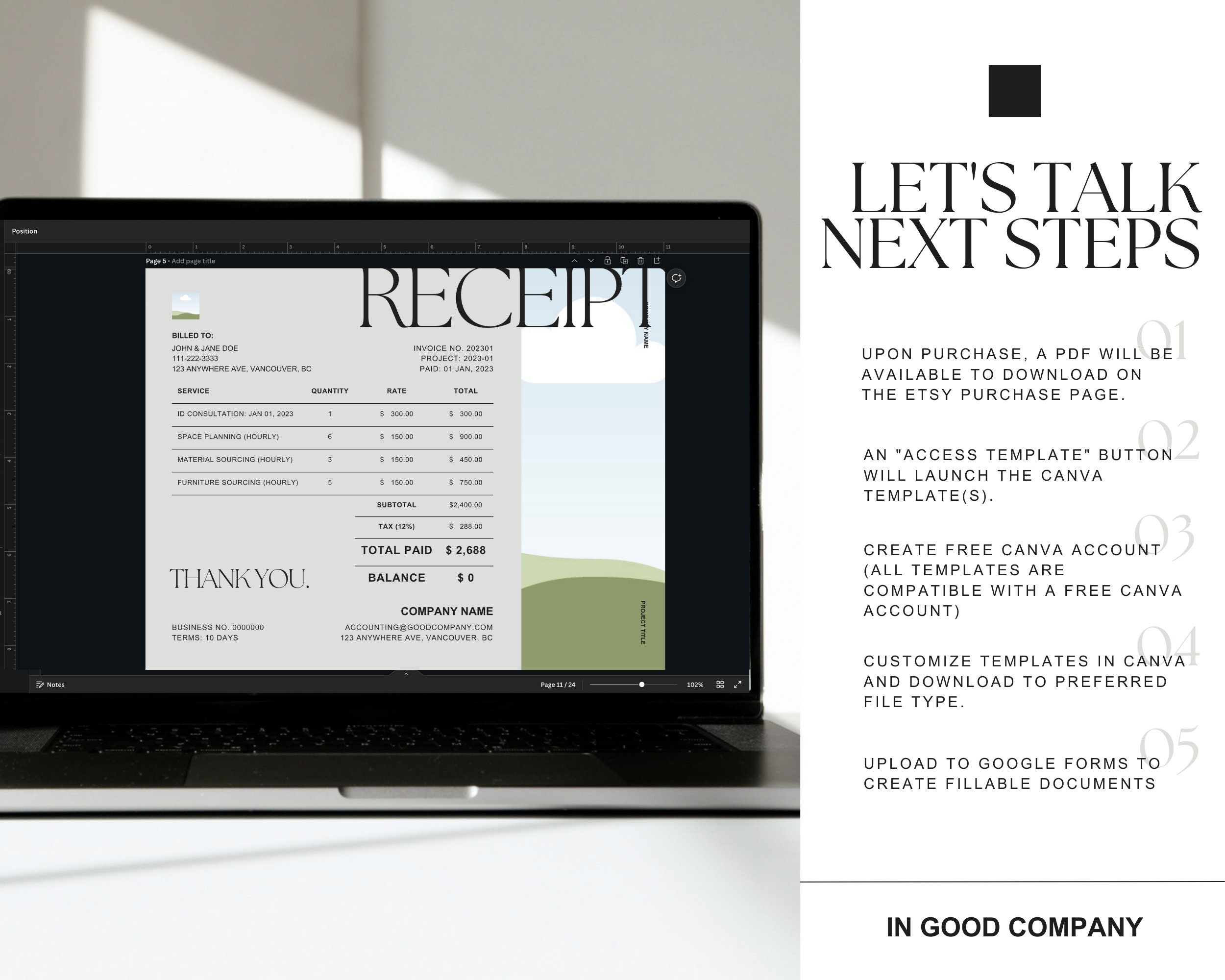 Interior Design Invoice, Receipt, Contract, and Pricing Guide Canva ...
