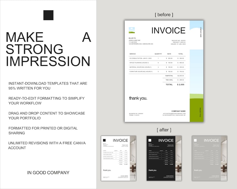 Interior Design Invoice, Receipt, Contract, and Pricing Guide Canva ...