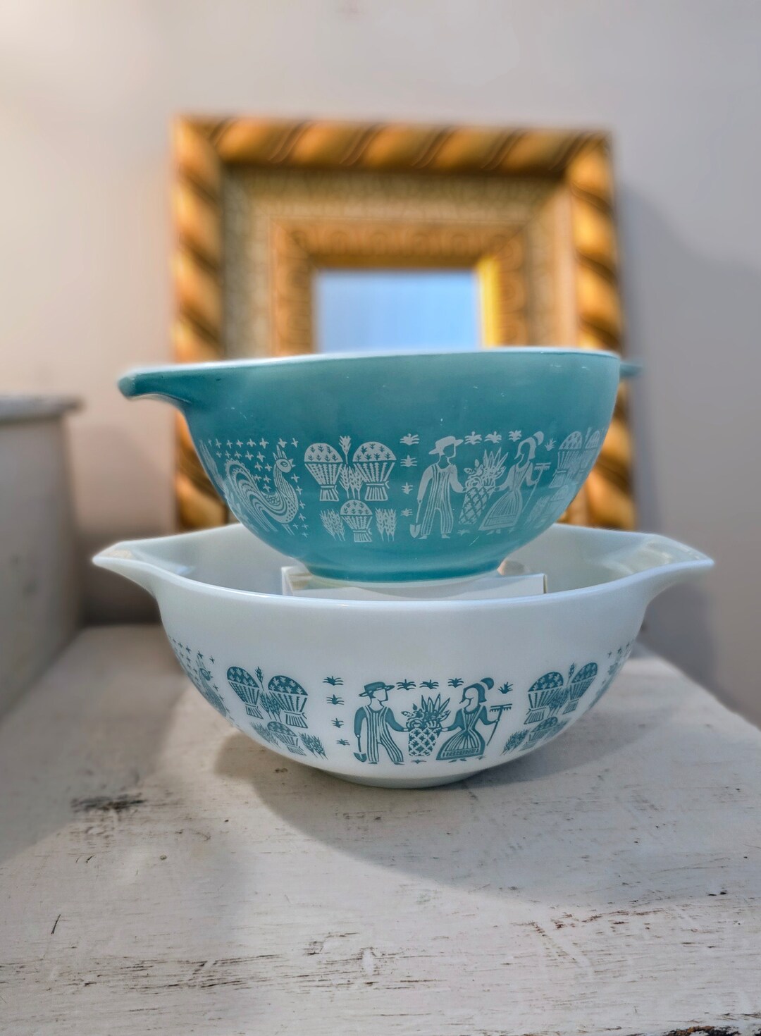 Vintage Butterprint Pyrex Cinderella Bowls, Teal Pyrex 442 443 Set of 2 ...