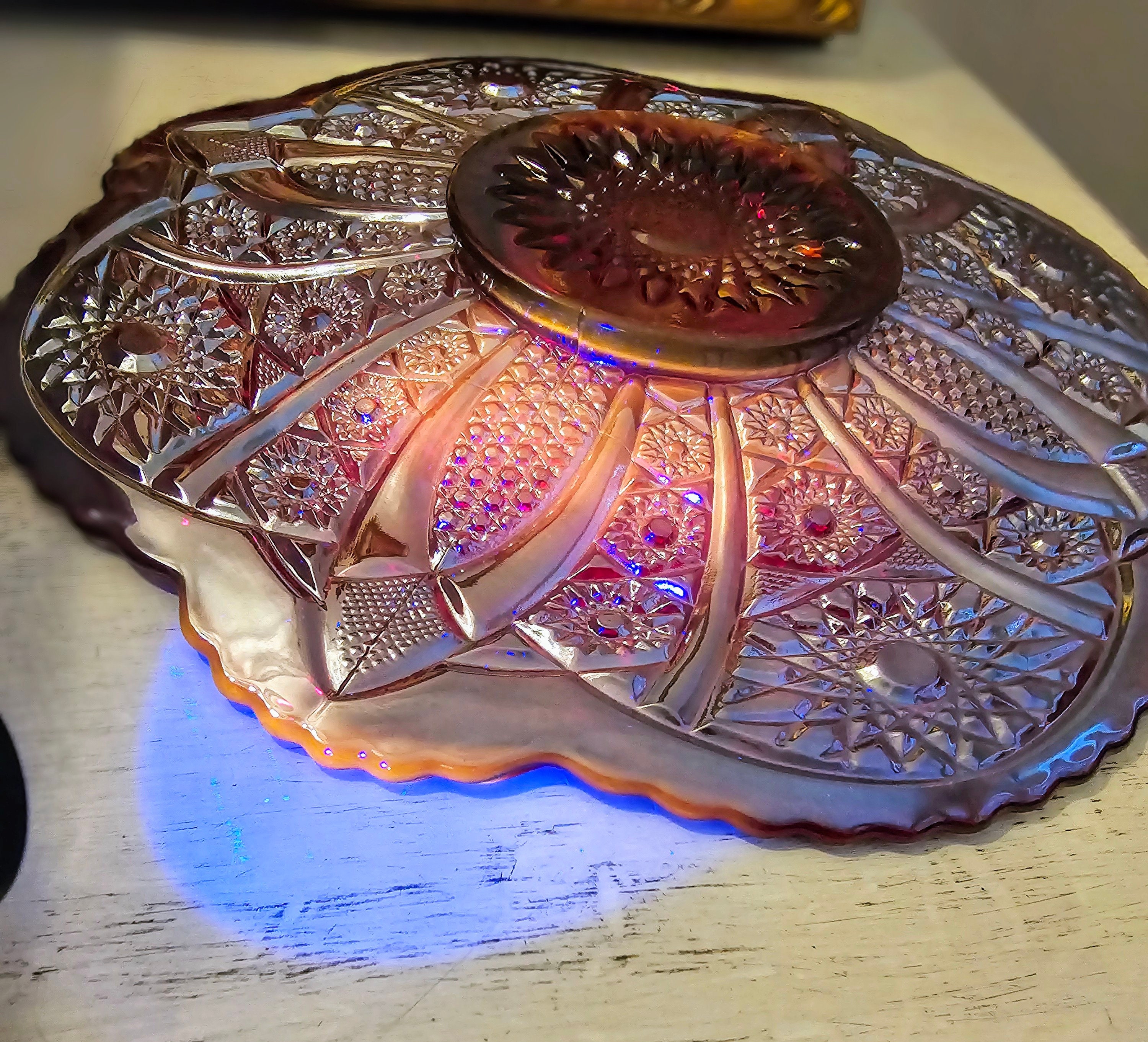 Vintage Red Iridescent Cake Plate, Indiana Glass Heirloom Scalloped ...