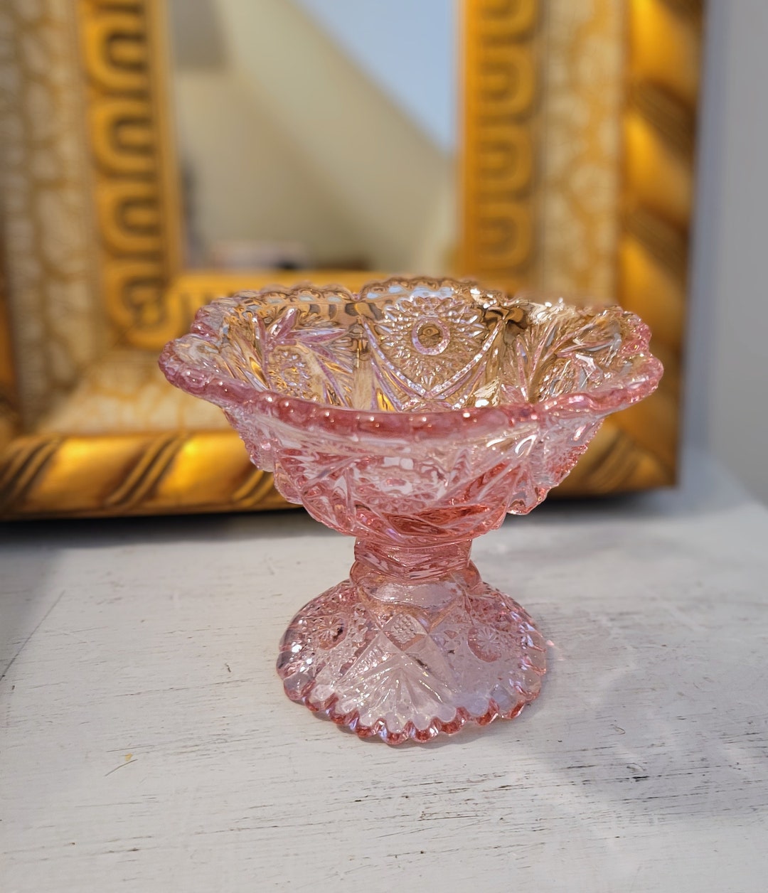 Vintage Pink Comet in the Stars Compote Pink Scalloped Dish - Etsy
