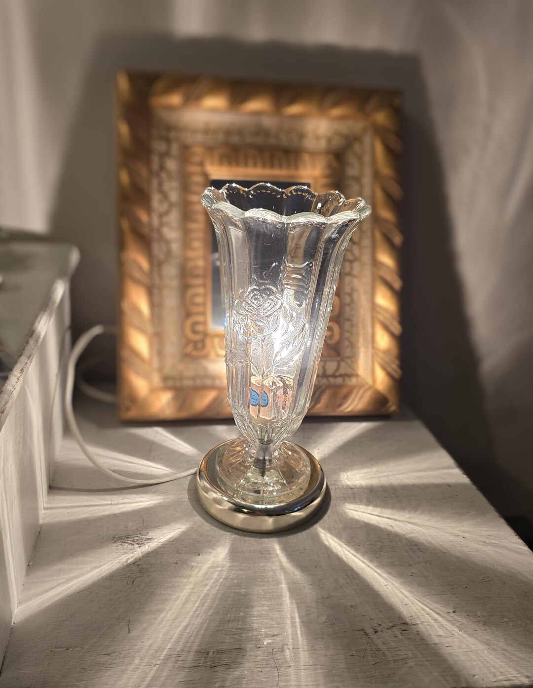 Vintage Glass Rose Accent Lamp, Glass and Gold Lamp - Etsy