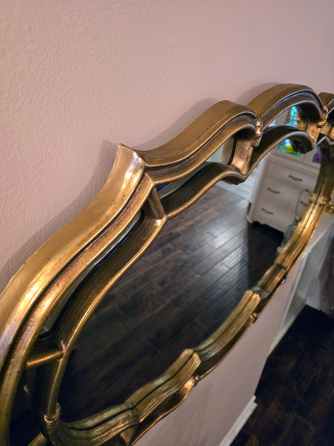 Vintage Large Gold Mirror, Gold Mirrored Wall Decor, Hollywood Regency ...