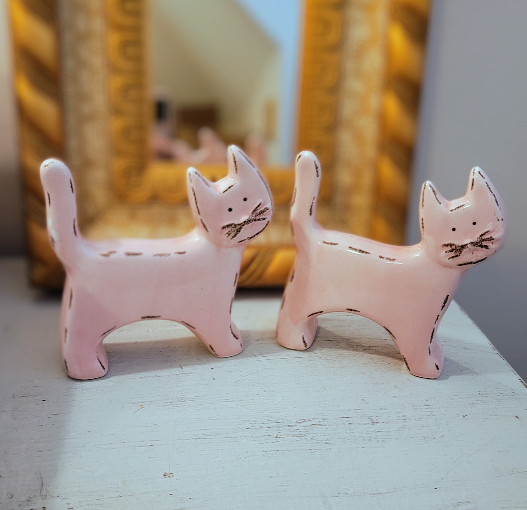 Ceramic Pink Cat Figurines, Blush Pink Cat Decor Set of 2 - Etsy