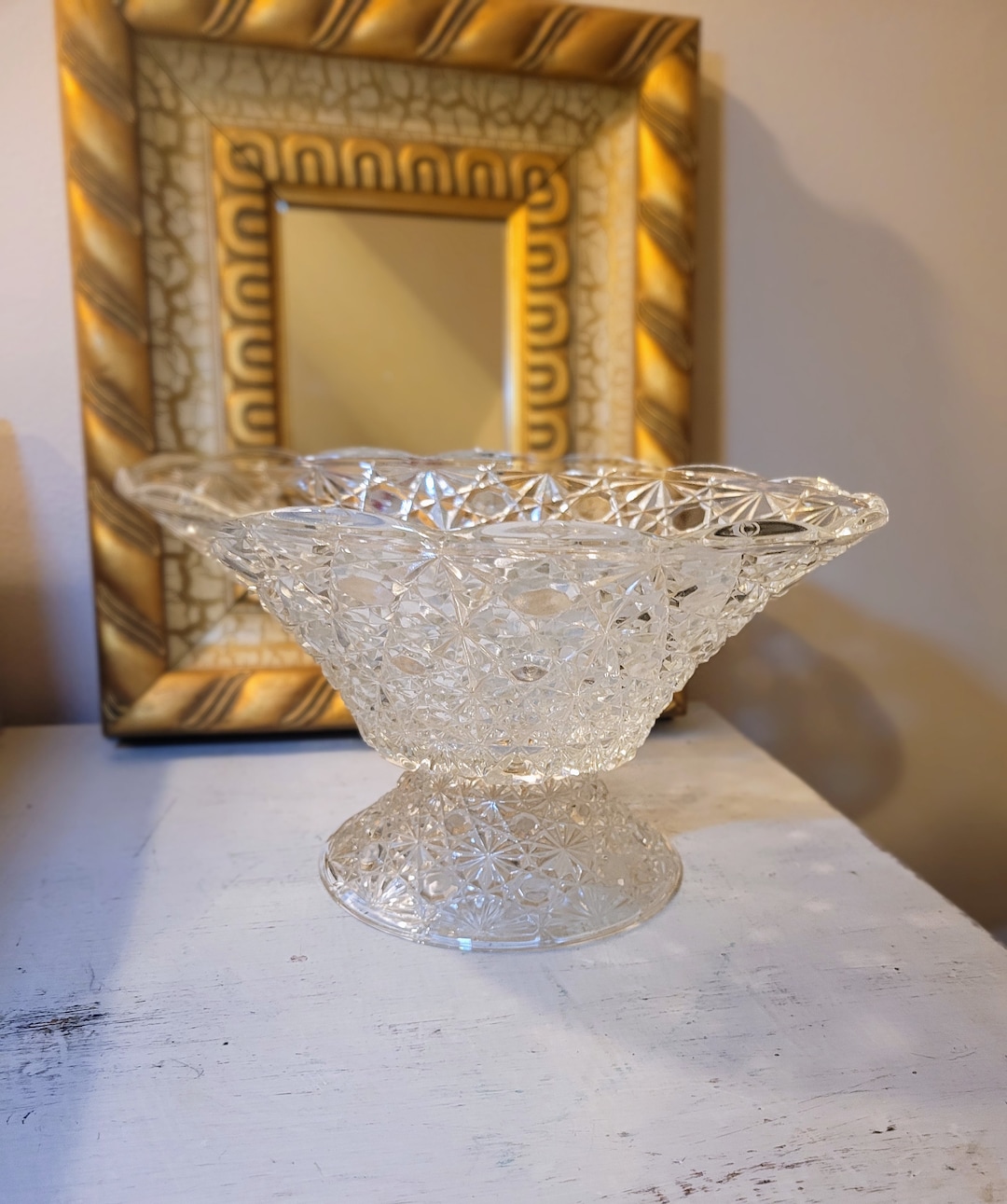 Vintage Daisy and Button Glass Fruit Bowl, Footed Glass Dish, Clear ...