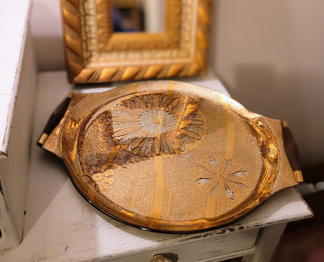 Vintage MCM Gold Glass Tray Gold Glitter Accent Tray With - Etsy