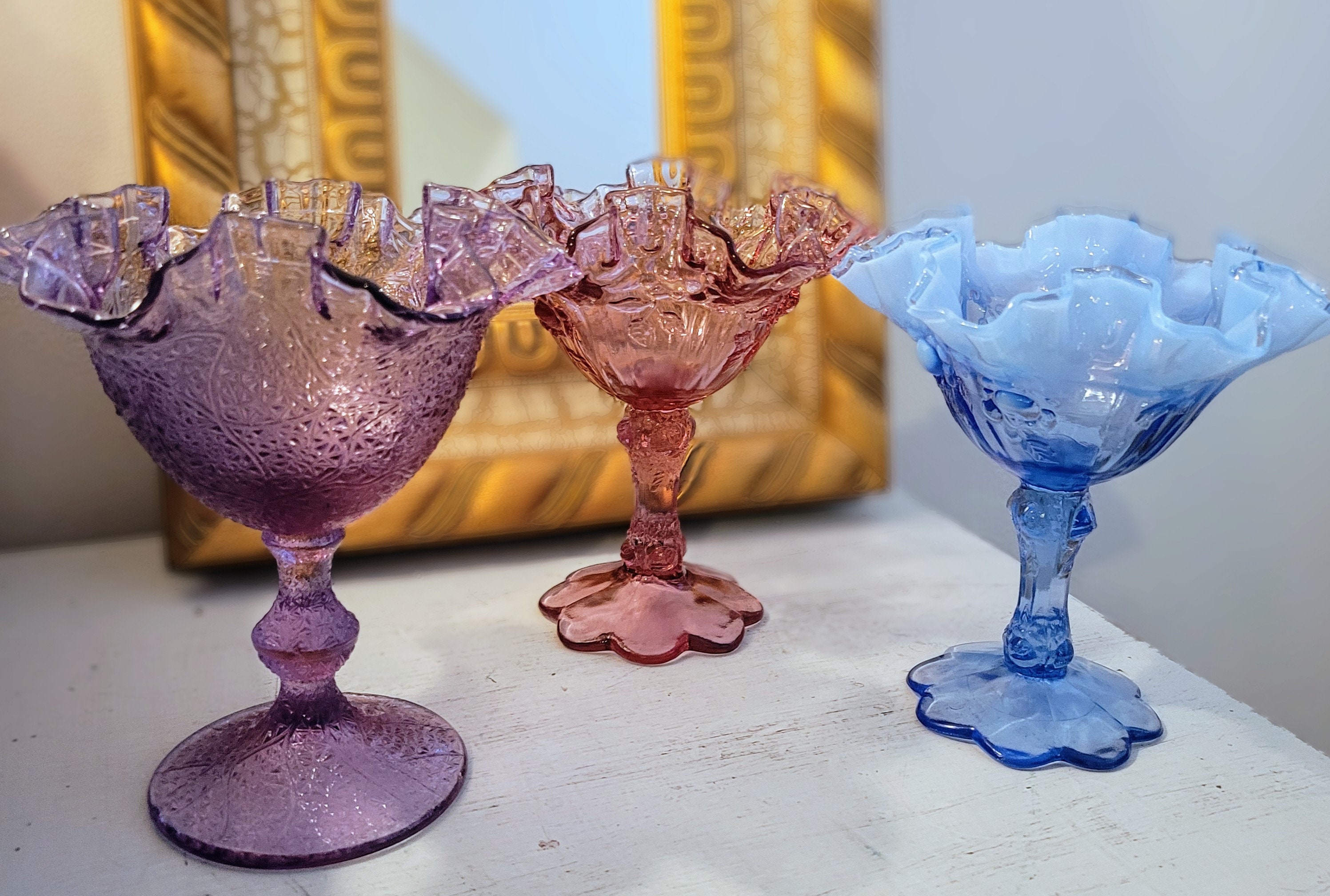 Vintage Fenton Compote, Pink, Blue, Purple Candy Dish - Etsy