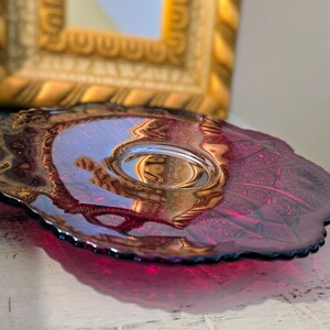 Vintage Red Iridescent Cake Plate, Indiana Glass Heirloom Scalloped ...