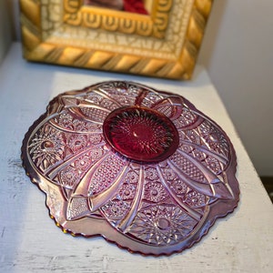 Vintage Red Iridescent Cake Plate, Indiana Glass Heirloom Scalloped ...